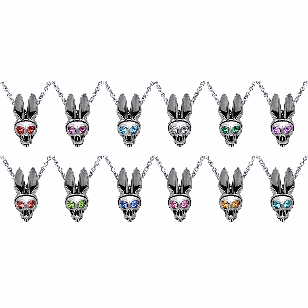 Bunny Skull Birthstone Necklace With Swarovski Crystal 19" plus 2" extender (07-July – Red)