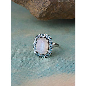 YoTreasure Moonstone and Sky Blue Topaz Cluster Ring Solid 925 Sterling Silver