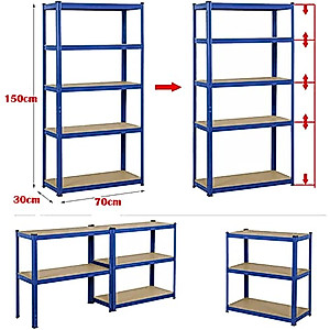 60" Heavy Duty Shelving Unit Metal Shelve, 5 Tier Multi-Use Steel Storage Rack, Bolt-free Assembly, Adjustable Garage Storage Utility Shelf with Durable MDF Boards for Home Office Kitchen, Blue