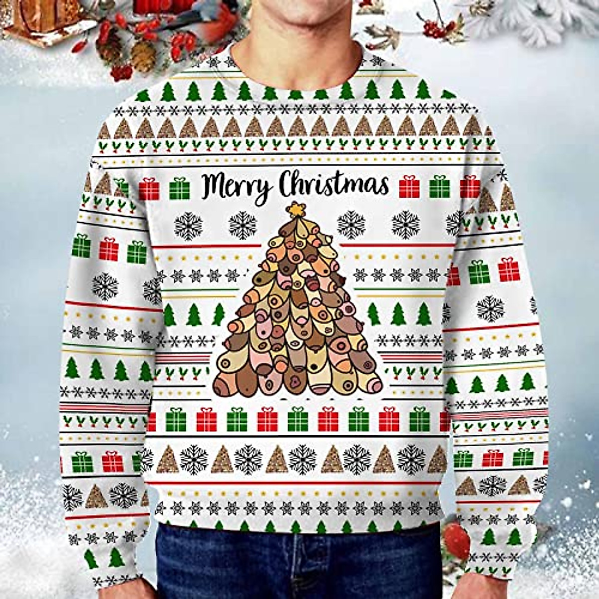 Mens Ugly Christmas Sweatshirt Sweatshirts for Xmas Party Celebration 3D Printed Funny Crewneck Pullover
