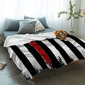 Cozy Flannel Blanket for Couch/Bed/Travel 40 x 50 Inches, Thin Red Line USA Flag Art Print - Luxury Soft Warm Plush Microfiber Throw Blanket for Children/Parents Decor&Gift