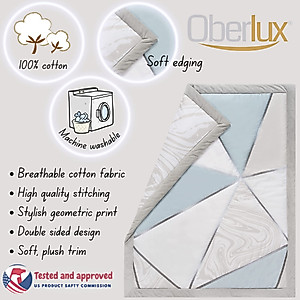 OBERLUX Crib Bedding Set for Boys | 4-Piece Baby Nursery Bedding Crib Set | Geometric Patterns, Shiny Silver, Baby Blue & Marble Prints | Precious Collection