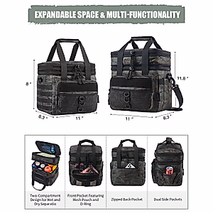 JOYHILL 18 L Tactical Lunch Box - Insulated, Leakproof, and Expandable Double-Deck Cooler Bag for Work, Camping, Picnic - Durable Black Lunch Bag for Adults,24 Can