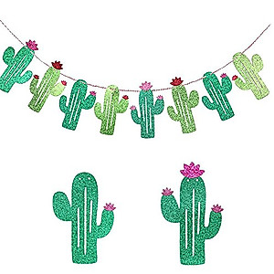 9.8ft Fiesta Cactus Banner Cactus Party Decorations Bachelorette Graduation Party Garland Backgound String Cactus Glitter Green for Kids Birthday Summer Tropical Wedding Taco Cinco De Mayo Party Decor Favor llama Luau Hawaii Decorations