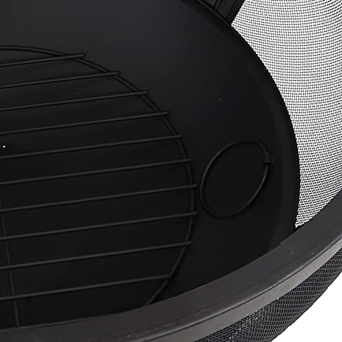 Sunnydaze Flaming Ball 30-Inch Wood-Burning Steel Fire Pit with Protective 200D PVC Cover and 16-Inch L Poker - Black