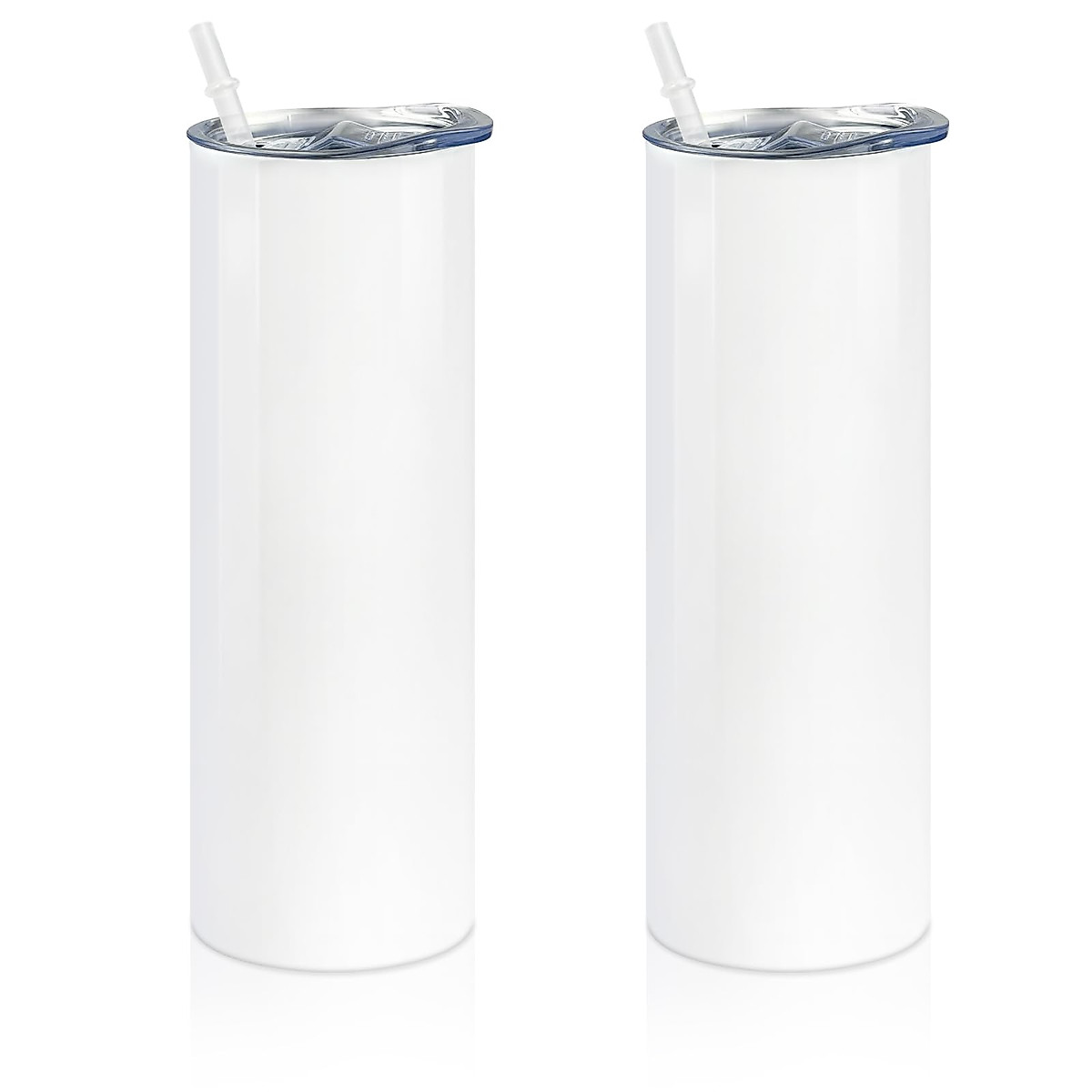 AiHeart 30oz Sublimation Straight Skinny Tumblers with Straw and Lid,Sublimation Stainless Steel Blanks Bulk,Double Wall Vacuum Insulated Tumblers,Metal Water Cup(2pack White)