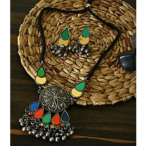 Indian Afghani Silver Oxidized Ethnic Boho Gypsy Tribal Statement Choker Necklace Jewelry