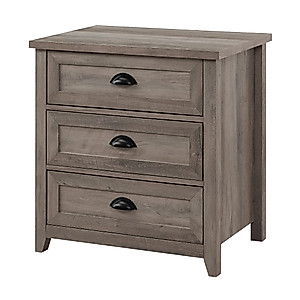 Walker Edison Hazel Modern Farmhouse 3 Drawer Framed Nightstand with Half-Moon Handles, 25 Inch, Grey Wash