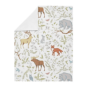 Sweet Jojo Designs Bear Deer Fox Woodland Animal Toile Baby Boy or Girl Receiving Security Swaddle Blanket for Newborn or Toddler Nursery Car Seat Stroller Soft Minky - Grey, Green, and Brown