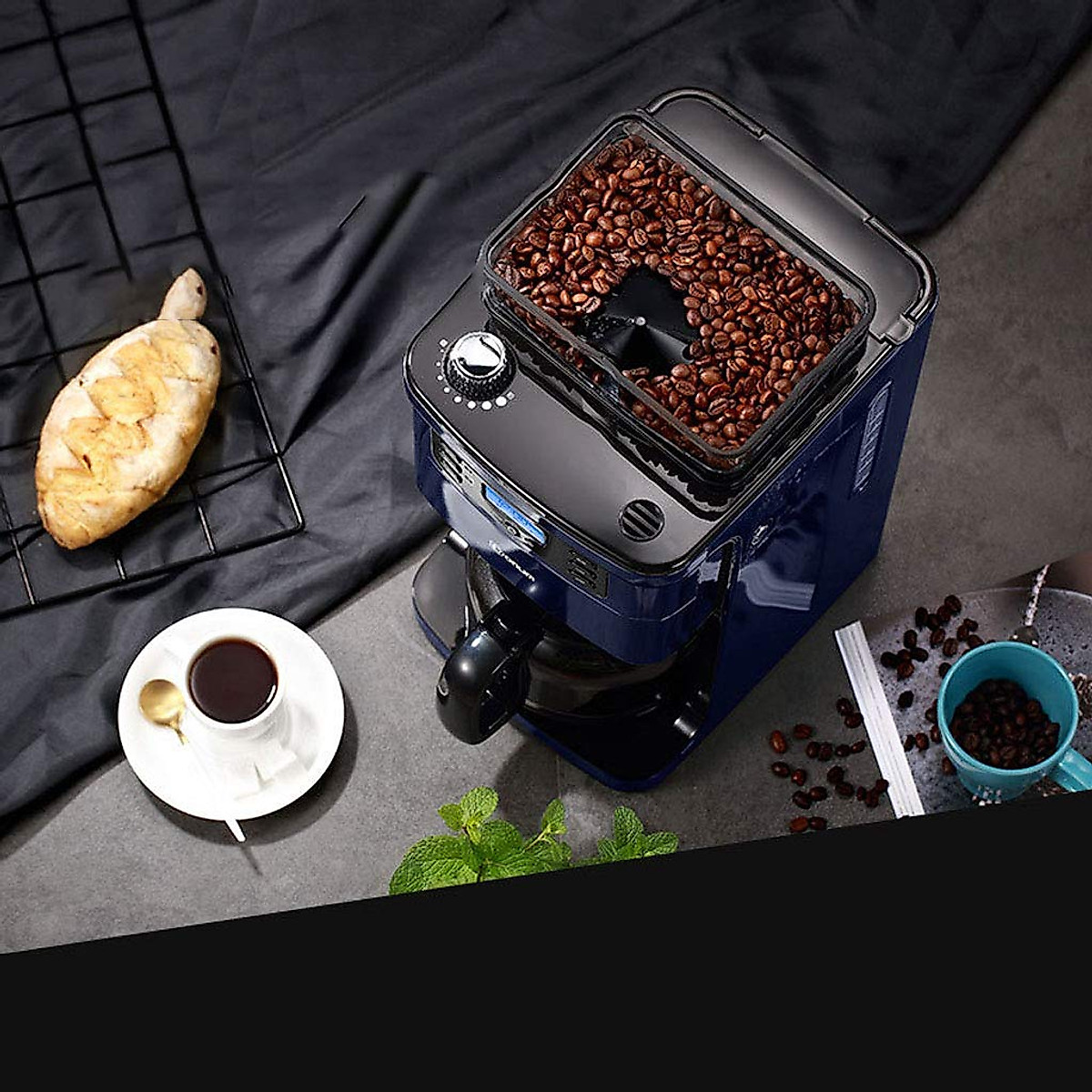 ROLTIN Coffee Machine Coffee Maker 2-12 Cup Programmable Coffee Machine with APP Control Pot Drip Coffee Maker with Timer And Thermal Pot Permanent Filter Coffee Maker Blue