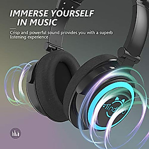 Mindkoo Wireless Headphones Bluetooth, Cat Ear Over Ear Headphones, LED Light Up 7 Color Blinking, Safe Foldable Headset Stero, with Microphone, for Kids Adults