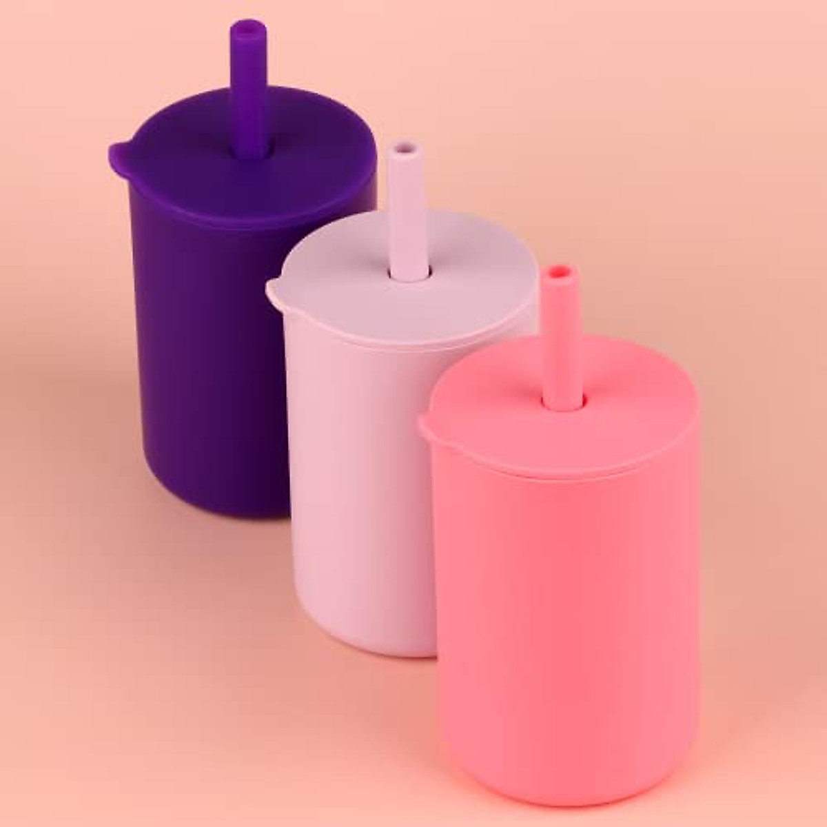 Mintlyfe Toddler Straw Cup, 100% Food Grade Silicone Training Cup for Baby, Trainer Cup Toddler Training Straw Cup for Boys and Girls, Unbreakable (Classic Purple/Pink/Lilac Purple)