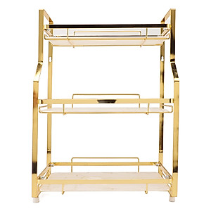 Enforose Bathroom Organizers and Storage,Bathroom Storage Shelf,Wall Mounted Corner Organizer Standing Rack,for Living Room Bedroom Kitchen,White and Gold (3 Tier)