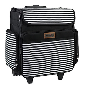 Everything Mary Rolling Craft Bag, Black & White Stripe - Papercraft Tote with Wheels for Scrapbook & Art Storage - Organizer Case for IRIS Boxes, Supplies, and Accessories - for Teachers & Medical