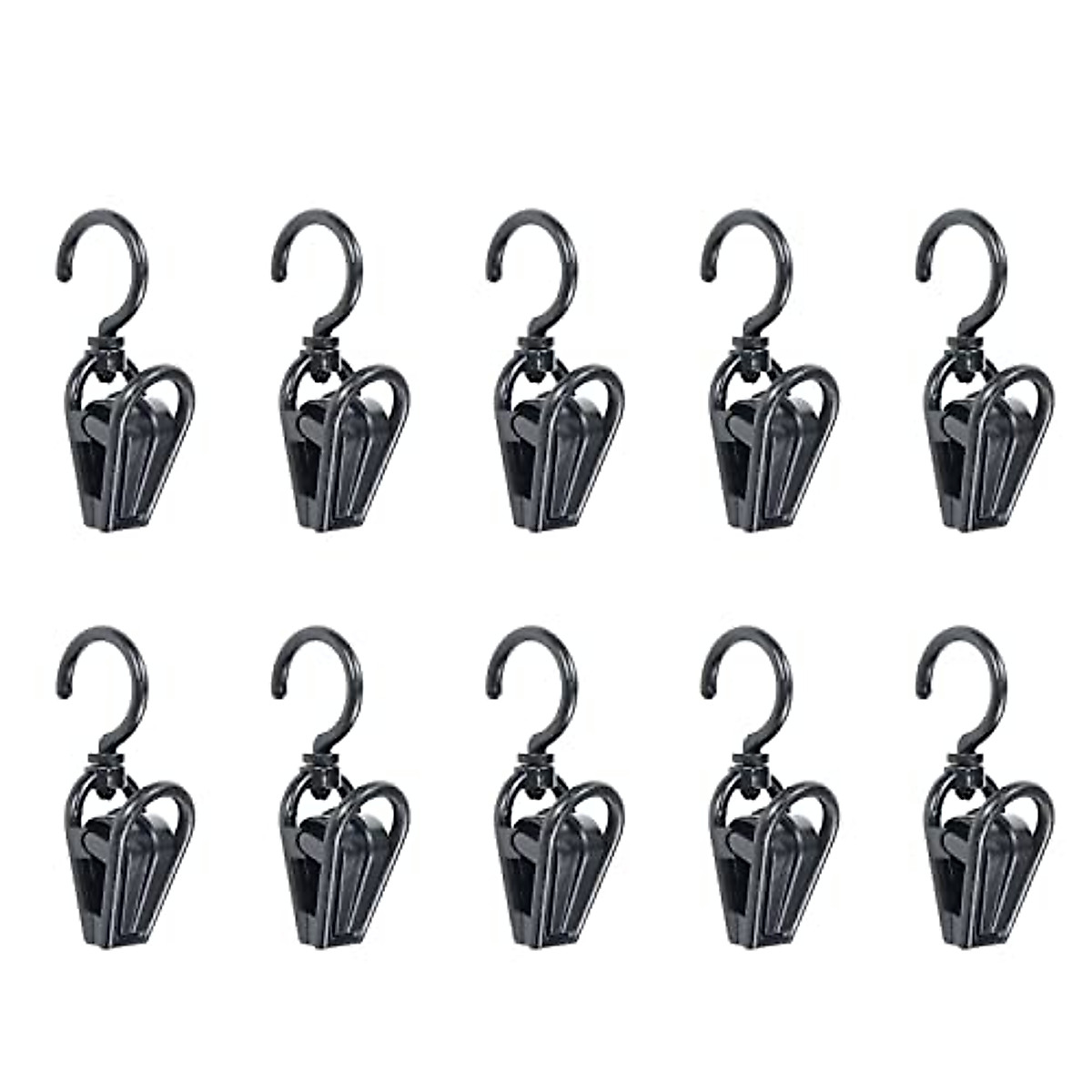 Bisbai 10 Pcs Hanging Hold Clips Portable Travel Hangers Clips Laundry Hooks Clip Home Swivel Laundry Clips Clothes Pins for Curtain Socks Towel Boot(Black)