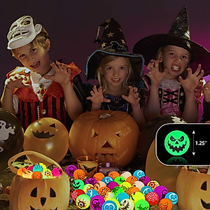 Halloween Party Favors Kids Toys 64Pcs Halloween Toys Glow In The Dark Party Supplies Bouncy Balls Toys for Kids Halloween Party Decorations Favor Bag Fillers Trick or Treating Goodies