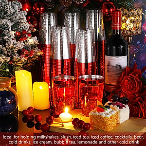 Norme 50 Pcs 12 oz Plastic Cups Disposable Cups 12 oz Plastic Glasses Clear Tumblers with Rim for Birthday Wedding Party Elegant Wine Coffee Cocktail(Red)