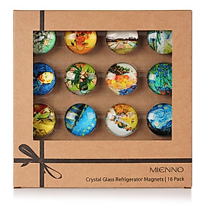 Mienno 16 Pack Van Gogh Refrigerator Magnets, Crystal Glass Magnets, Van Gogh Decorative Fridge Magnets, Homewarming Gift, Home Decoration Gift with Gift Packaging Box  (Kraft Gift Box)