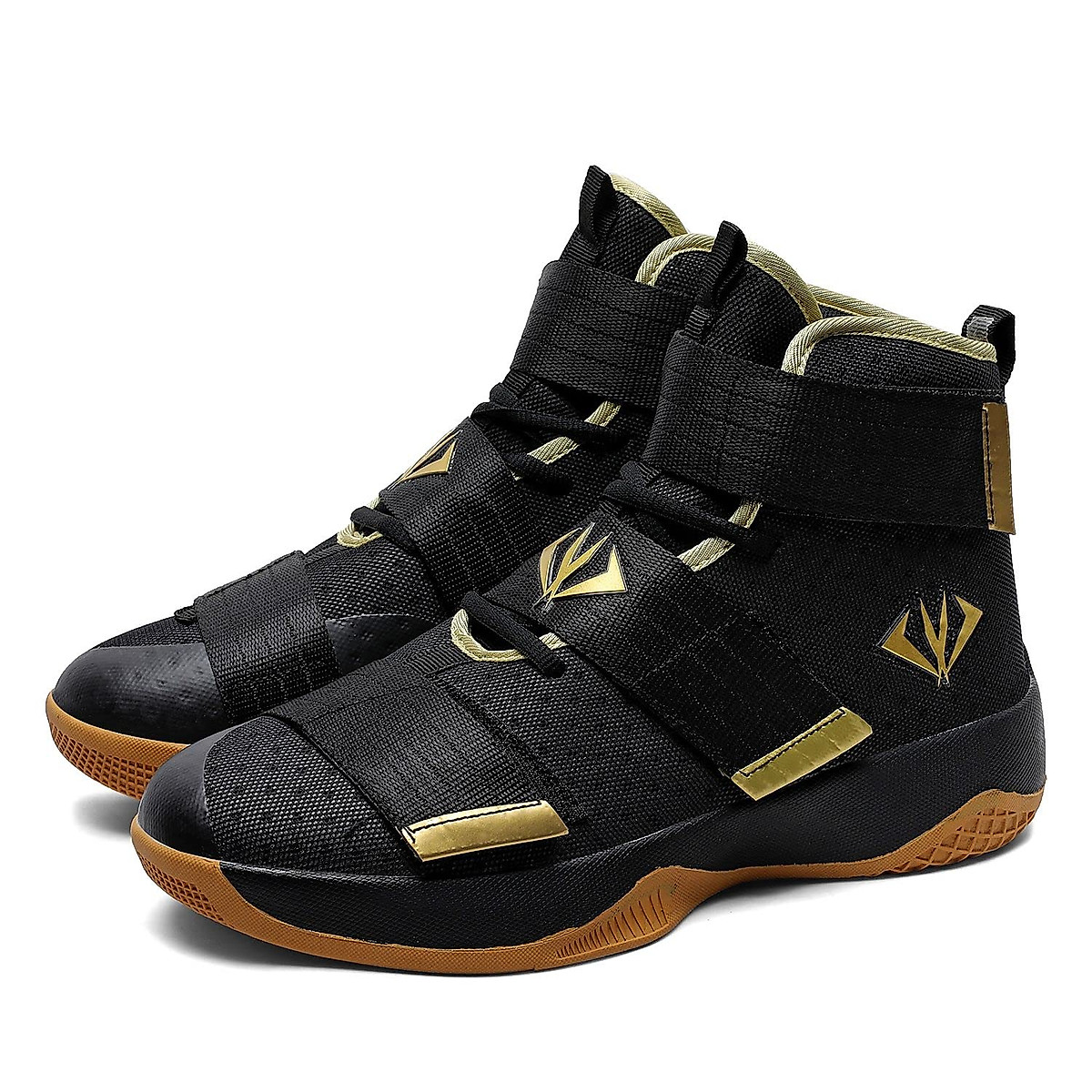 WELRUNG Unisex's Ankle Support Breathable Basketball Shoes Running Sports Outdoor Non-slip Students Sneakers Gold 8/6.5 US