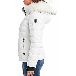 Nautica Womens Faux Fur Trim Hooded Midweight Puffer Jacket (Large, White)