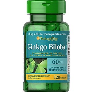 Puritan's Pride Ginkgo Biloba Standardized Extract 60 mg Tablets, 120 Count