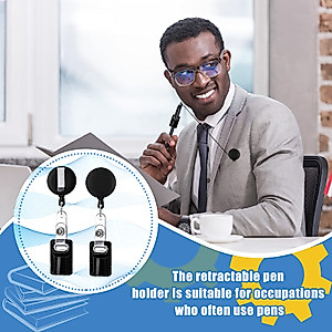 5 Pieces Retractable Pull Pen Pencil Holder Pen Lanyard Leather Portable Pencil Pen Badge Reel Clip for Carpenter Pencil Nurses Teachers Waitresses Workers Contractors School Office Supplies (Black)