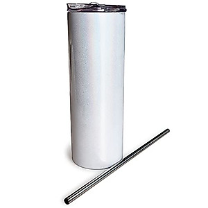 POVOKICI 25 Pack 20oz Sublimation Glitter Tumblers, Straight Skinny Sparkling Tumblers Bulk, White Rainbow Stainless Steel Vacuum Blanks Coffee Tumblers