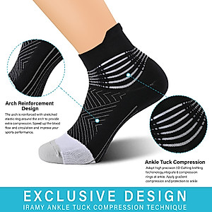 IRAMY Compression Ankle Support Running Socks Women Coolmax Wicking 3 Pairs Quarter Athletic Cushioned Plantar Fasciitis Socks