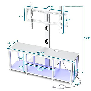 TV Stand with Mount ，White Television Stand with Led Light and Power Outlets for 32/40/43/50/55/60/65/70 Inch TV,Entertainment Center with Storage Shelf for Bedroom/Living Room/Office
