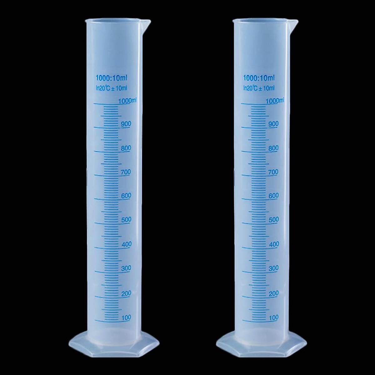 2Pack 1000ml Plastic Graduated Cylinder, Plastic Measuring Cylinder Set, 2-Sided Marking Lab Cylinders, Clear Science Measuring Cylinder for Home and School Science, Laboratory Supplies