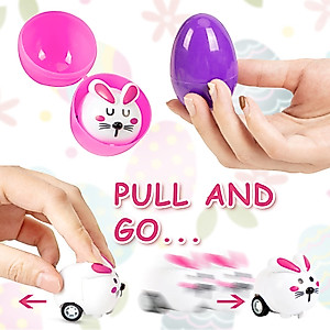 Roberly 12 Pack Prefilled Easter Eggs with Toys Inside, Filled with Mini Pull Back Bunny Cars for Easter Basket Stuffers, Party Favors, Gift Exchange, Game Prizes and Carnivals Gifts