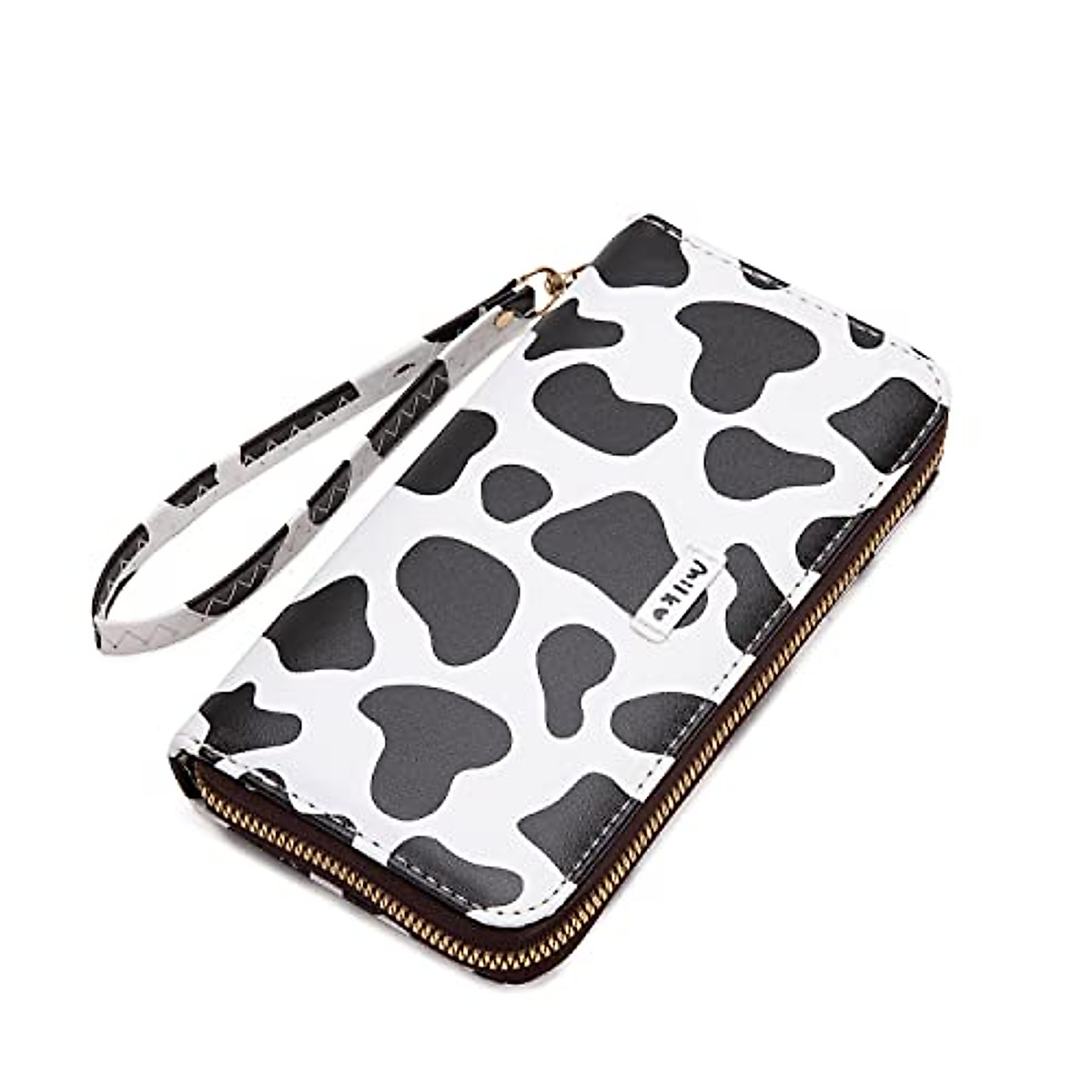 Ecohaso Womens Wallet Ladies Leather Clutch Wallets Zip Around Large Long Wristlet Card Holder Organizer Phone Purse for Women and Ladies (BLACK WHITE)