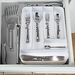 AuldHome Farmhouse Enamelware Silverware Organizer (White), Divided Cutlery Utensil Drawer Organizer