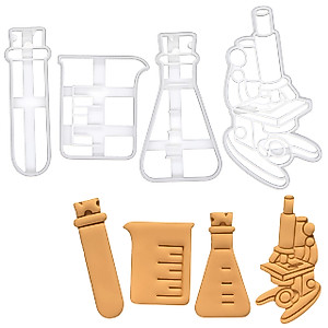 Set of 4 Laboratory Equipment cookie cutters (Designs: Beaker, Microscope, Test Tube, and Conical Flask), 4 pieces - Bakerlogy