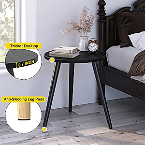 Round Side Table, Small Round Wood End Table Accent Table for Living Room Bedroom Small Spaces, Modern Home Decor Round Night Stand Slim Bedside Tables, Easy to Assemble, Black