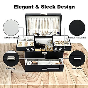 Dajasan Jewelry Box for Women 3 Layers Large Jewelry Organizer with velvet Travel Jewelry Storage Organizer Jewelry Case for Earring, Ring, Necklace, Bracelets