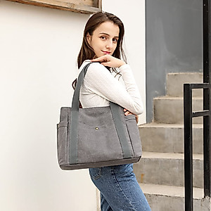 JIANLINST Women's Canvas Tote Handbags Multi-pocket Retro Casual Shoulder Bag Top Handle Satchel Tote Purse Black