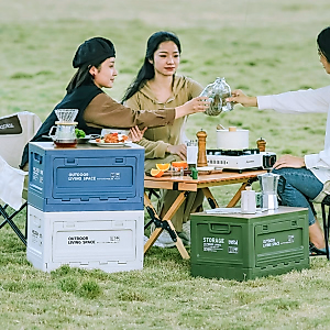 CHUNYEMEN Japanese-style outdoor storage box camping folding box camping arrangement box car trunk wood cover industrial wind storage box (Blue)