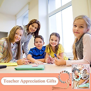 4 Pcs Silicone Key Ring Bracelet for Women Teacher Gifts Teacher Appreciation Beaded Wristlet Keychain Teacher Keychains with Tassel Portable Wristlet Bangle Keyring Holder, End of Year Teacher Gifts