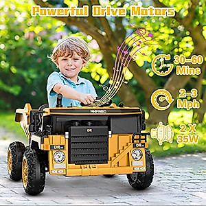 ANPABO Ride on Dump Truck, 12V Ride on Car with Remote Control, Electric Dump Bed and Extra Shovel, Ride on Construction Vehicle with Music Player, Key Start for Safety, Ideal Gift for Kids
