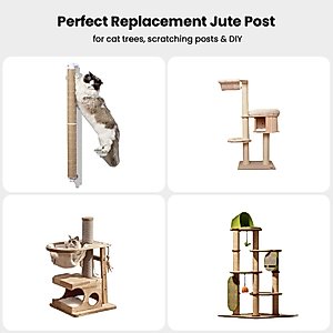 SVD.PET Cat Scratching Post Replacement, 17” x 2.95” Jute Rope Cat Tree Replacement Post, Refill Scratcher Posts with M8 Screws for Indoor Cat Tree, Cat Tower and DIY Cat Scratcher (2PCS)