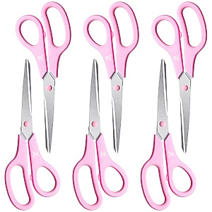 Lasnten 12 Pieces Pink Scissors Breast Cancer Awareness Scissors Ribbon Stainless Steel Scissors Bulk Multipurpose Scissors for Office Home School Sewing Cutting Fabric Craft Supplies