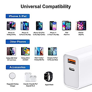 3 Pack 20W USB C Fast Charger, Dual Port PD Power Delivery + Quick Charger 3.0 Wall Charger Block Plug Cube for iPhone 14/14 Plus/14 Pro Max/13/12 Pro Max/Mini/11/XS/XR/X, iPad, Samsung, LG