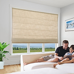 Cordless Roman Shades Window Blinds Thermal Room Darkening Fabric Roman Shades for Living Room, Beige