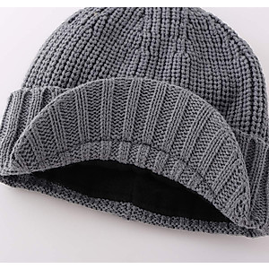 Home Prefer Men's Outdoor Newsboy Hat Winter Warm Thick Knit Beanie Cap with Visor (Light Gray)