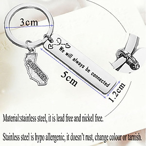 bobauna USA State Map Keychain Long Distance Relationship Gift For Family Best Friends (connected California keychain)