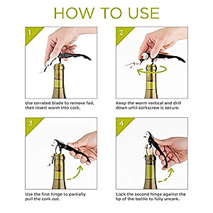 True TrueTap Soft Touch Black Double Hinged Waiter’s Corkscrew, Stainless Steel Wine Key with Foil Cutter