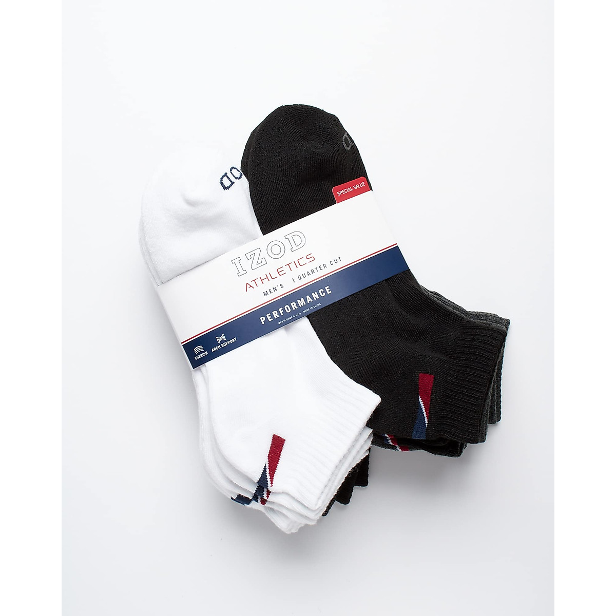 IZOD Men's Athletic Socks - Performance Cushion Quarter Socks (10 or 12 Pack), Size 6-12.5, Assorted (12Pk)