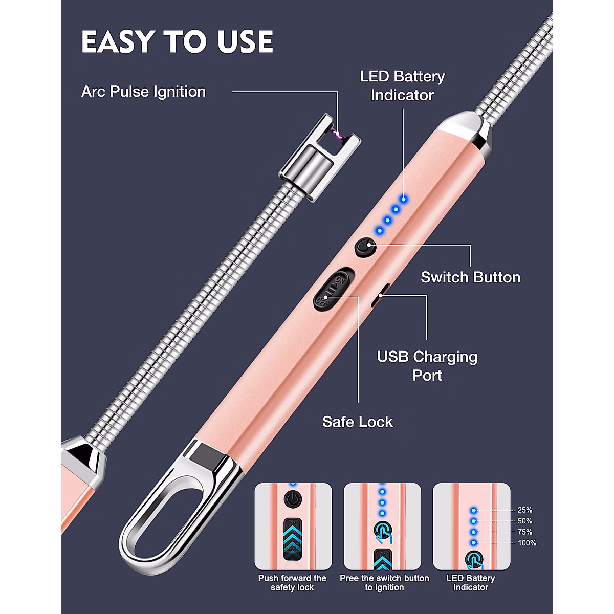 LcFun Candle Lighter 2 Pack, USB Rechargeable Lighter, Plasma Arc Electric Lighter with 360°Flexible Neck Long Lighter, Windproof Flameless Lighters for Candles, Fireworks, BBQ (Black & Pink)