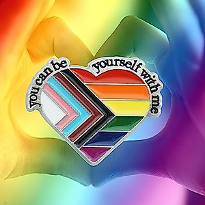 Pride Pins YOU CAN BE YOURSELF WITH ME Enamel LGBT Lapel Pin Gay Irregular Heart Rainbow Brooch Trans pride Badge Pins Decoration for Clothes and Bags 1Pcs